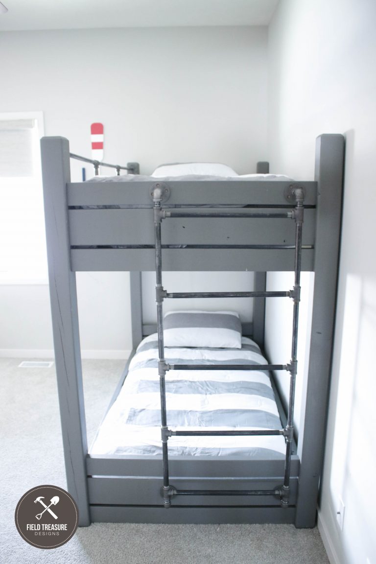 DIY Bunk Beds with Pipe Ladder & Railing - Field Treasure Designs