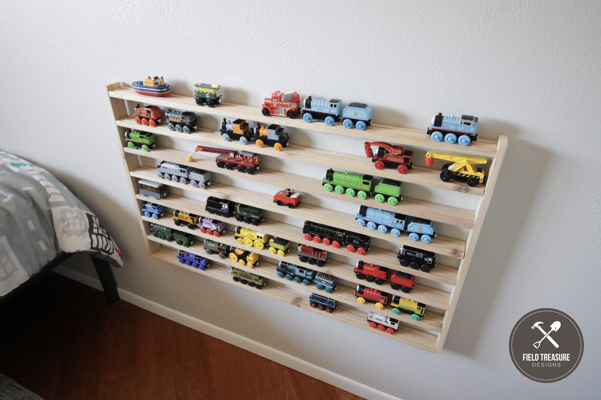 DIY Thomas Wooden Train Wall Rack - Field Treasure Designs