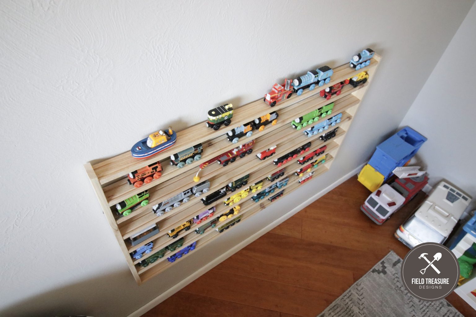 DIY Thomas Wooden Train Wall Rack - Field Treasure Designs