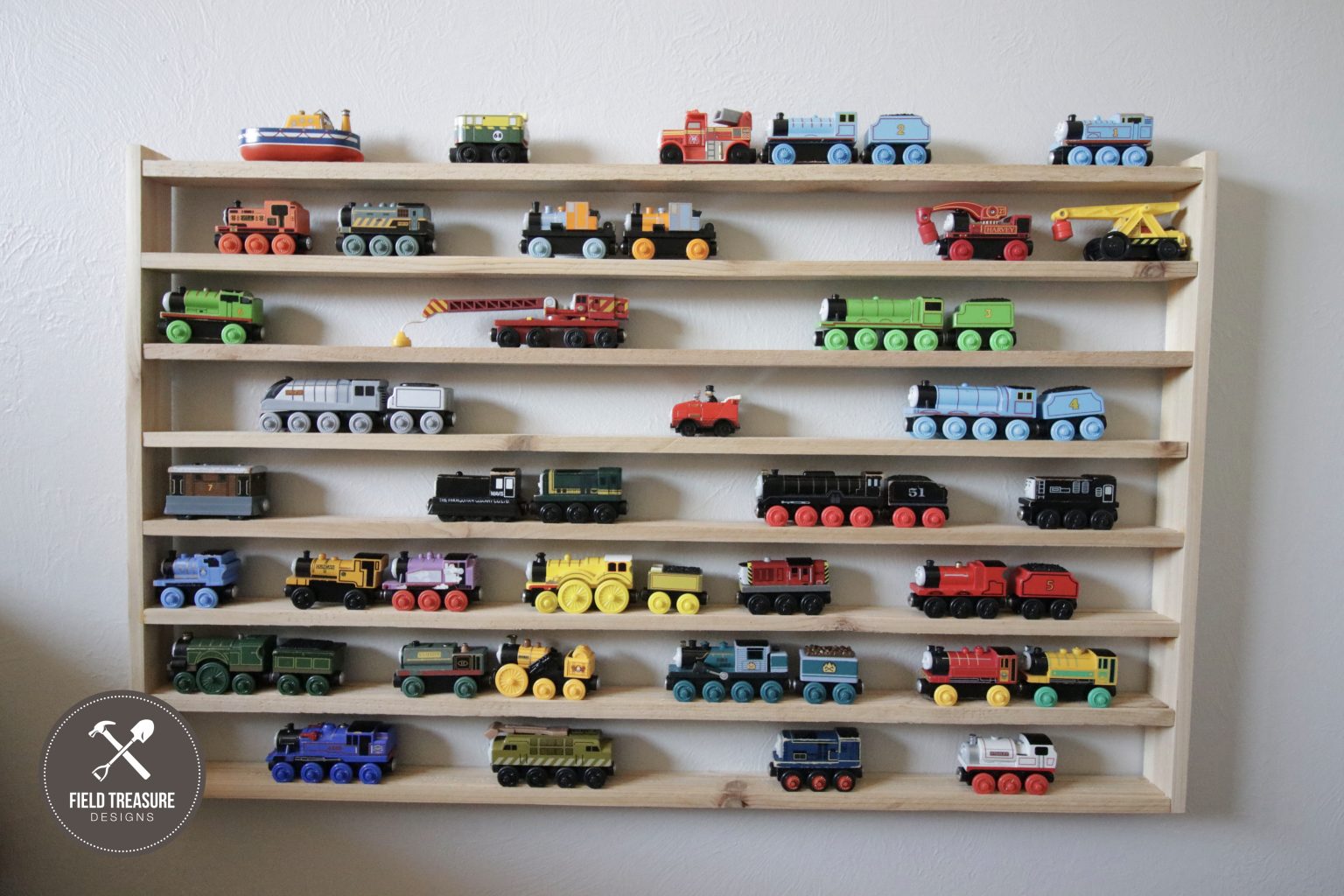 DIY Thomas Wooden Train Wall Rack - Field Treasure Designs